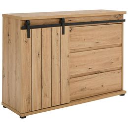 Landscape Kommode, Schwarz, Eiche, Metall, Holzwerkstoff, 1 F&auml;cher, 3 Schublade(n) Schubladen, 120x86x4 cm, Bsci, Wohnzimmer, Kommoden & Sideboards, Kommoden
