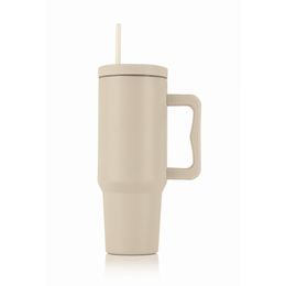 gourmetmaxx Thermobecher gourmetmaxx, Beige, Metall, Kunststoff, 1,2 L, doppelwandig, abnehmbarer Deckel, h&auml;lt warm, kalt, Kaffee & Tee, Tassen, Thermobecher