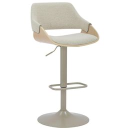 Hom&acute;in Hom`in Barhocker, Creme, Eiche, Holz, Metall, Textil, Pappel, furniert, Sperrholz, Drehkreuz, Bodenplatte, 51x90-111x51 cm, Sitzfl&auml;che 360&deg; drehbar, Esszimmer, Barm&ouml;bel, Barhocker