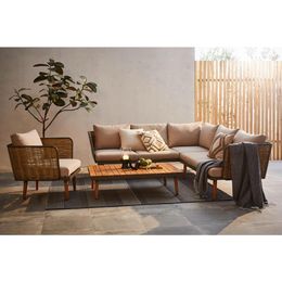 Ambia Garden Loungegarnitur, Grau, Beige, Holz, Metall, Kunststoff, Akazie, vollmassiv, konisch, 220x220 cm, Loungem&ouml;bel, Gartenlounge-Sets