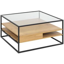 Couchtisch, Klar, Schwarz, Eiche, Metall, Glas, Holzwerkstoff, Wildeiche, quadratisch, eckig, 80x40x80 cm, Wohnzimmer, Wohnzimmertische, Couchtische