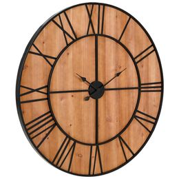 Mid.you Wanduhr, Natur, Schwarz, Metall, Holzwerkstoff, 96x96x3 cm, Bsci, Dekoration, Uhren, Wanduhren