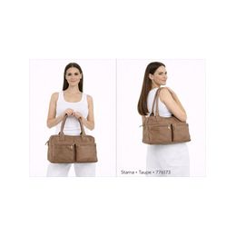 ORE10 Leder-Henkeltasche "Starna" in Taupe - (B)34 x (H)26 x (T)14 cm - 80% | Damen-taschen
