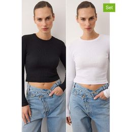 Trendyol 2er-Set: Longsleeves in Schwarz/ Wei&szlig; - 60% | Gr&ouml;&szlig;e M | Damen-tops