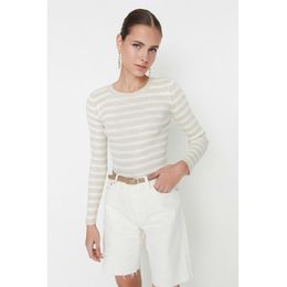Trendyol Longsleeve in Sand/ Wei&szlig; - 56% | Gr&ouml;&szlig;e M | Damen-tops