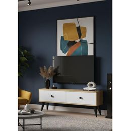 Evila TV-Regal "Mona" in Wei&szlig;/ Hellbraun - (B)120 cm x (H)40,5 x (T)32 cm - 71% | Regale