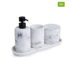 LIFA LIVING 4tlg. Badaccessoires-Set "Luxe" in Wei&szlig;/ Grau - 65% | Badezimmer-accessoires