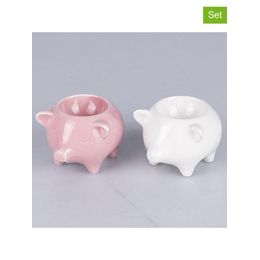 Villa d ́Este 2er-Set: Eierhalter "Piggy" in Rosa/ Wei&szlig; - (H)6,5 cm - 21% | Gedeckter-tisch