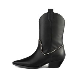 loft37 Leder-Cowboy-Boots "Let It Rain" in Schwarz - 57% | Gr&ouml;&szlig;e 40 | Damen-stiefel