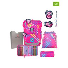 DerDieDas 6tlg. Schulranzen-Set "ErgoFlex Easy NEON Set" in Pink - (B)28 x (H)39 x (T)24 cm - 49% | Buero-schulbedarf
