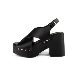 loft37 Leder-Sandaletten in Schwarz - 51% | Gr&ouml;&szlig;e 38 | Damen-sandalen