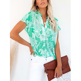 Milan Kiss Bluse in Gr&uuml;n/ Wei&szlig; - 65% | Gr&ouml;&szlig;e L | Damen-blusen
