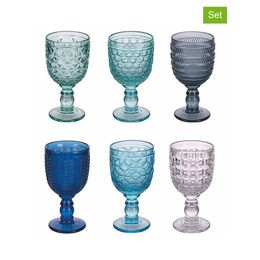 Villa d ́Este 6er-Set: Gl&auml;ser "Geometries" in Hellblau/ T&uuml;rkis/ Dunkelblau - 280 ml - 45% | Gedeckter-tisch