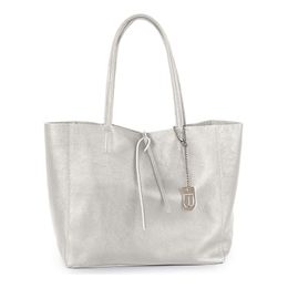 Lucca Baldi Leder-Schultertasche "Spoleto" in Silber - (B)34 x (H)28 x (T)14 cm - 76% | Damen-taschen