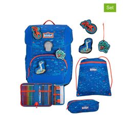 Scout 5tlg. Schulranzen-Set "Neo Set Superflash" in Blau - (B)30 x (H)38 x (T)27 cm - 48% | Buero-schulbedarf
