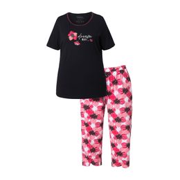 Ulla Popken Pyjama Damen Gr&ouml;&szlig;e M/L fuchsia / rosa / schwarz / wei&szlig; Winterkleid
