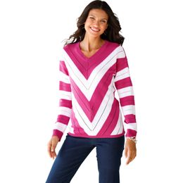 CR&Eacute;ATION L Damen V-Ausschnitt-Pullover im Ajour-Muster fuchsia-gemustert Gr&ouml;&szlig;e 48