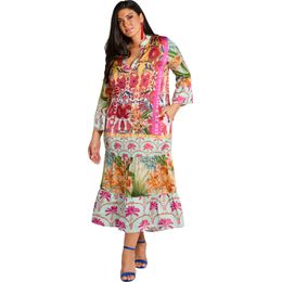 sheego loves miss goodlife Damen Maxikleid mit Volantstufen mint-pink-bedruckt Gr&ouml;&szlig;e 56