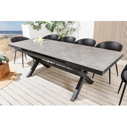 Riess Ambiente Ausziehbarer In- und Outdoor Esstisch EMPIRE 180-240cm hellgrau Keramik anthrazit Riess-Ambiente rechteckig 8+ Personen X-Gestell Industrie & Loft...