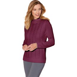 CR&Eacute;ATION L Damen Stehkragenpullover mit Zopfmuster beere Gr&ouml;&szlig;e 50