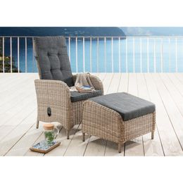 Destiny Gartensessel &raquo;PALMA CASA&laquo; Set, 2 Stk. tlg. Hochlehner und Fu&szlig;hocker, natur meliert, R&uuml;ckenlehne verstellbar Bezug: 100% Polyester