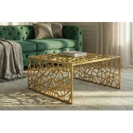 Riess Ambiente Handgearbeiteter Couchtisch ABSTRACT 60cm Alu gold im Gap Design Riess-Ambiente Sofatisch Wohnzimmertisch rechteckig Glamour Modern
