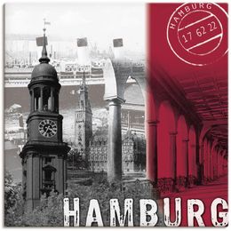 Artland Leinwandbild &raquo;Hamburg_ bordeauxrot&laquo; Deutschland 1 Stk. tlg. auf Holzrahmen gespannt rot Leinwand