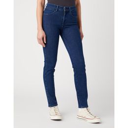 Wrangler Damen 5-Pocket-Jeans mit kontrastfarbenen N&auml;hten blau 34, L&auml;nge 30