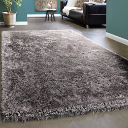 Paco Home Hochflor-Teppich &raquo;Touch 100&laquo; rechteckig 49 mm H&ouml;he weicher Uni Shaggy mit Glanz Garn, Wohnzimmer grau Kunstfaser
