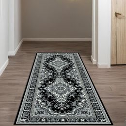 OTTO home L&auml;ufer &raquo;Oriental, Made in Belgium&laquo; rechteckig 7 mm H&ouml;he L&auml;ufer, Br&uuml;cke, Kurzflor, Orient-Optik, mit Bord&uuml;re, gewebt grau Kunstfaser