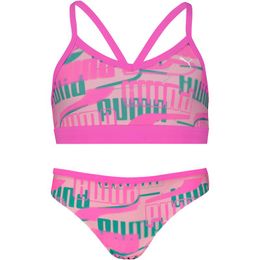 Puma M&auml;dchen Puma Bustier-Bikini Set, 2 Stk. mit allover Logoprint pink 164, N-Gr