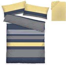 Tom Tailor HOME Bettw&auml;sche &raquo;Carl in Gr. 135x200 oder 155x220 cm&laquo; 3 mit GRATIS-Zugabe: Spannbettlaken, 100% Baumwolle, mit Rei&szlig;verschluss gelb Renforc&eacute;