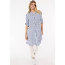 Zwillingsherz Damen Longbluse &raquo;"Kida"&laquo; One Size, Streifen, Knopfleiste, Brusttaschen, 3/4-Arm blau Einheitsgr&ouml;&szlig;e