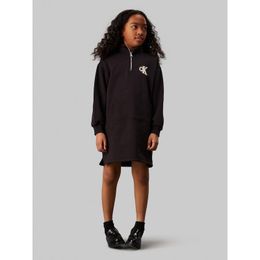 Calvin Klein Jeans M&auml;dchen Sweatkleid &raquo;Teddy Monogram Zip Fleece Dress&laquo; K&auml;ngurutasche f&uuml;r Kinder bis 16 Jahre und mit Logopatch schwarz 16 (176), N-Gr