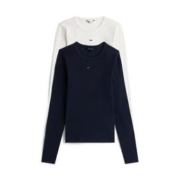 Tommy Jeans Damen Langarmshirt &raquo;TJW 2PACK SLIM ESSENTIAL RIB LS&laquo; Packung, 2er-Pack, 2 Stk. in Rippoptik, mit Logostickerei blau L (40)