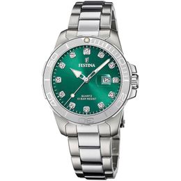 Festina Damen Quarzuhr &raquo;Boyfriend Collection&laquo; Armbanduhr, Damenuhr, Edelstahlarmband, bis 10 bar wasserdicht, Datum silber