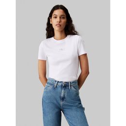 Calvin Klein Jeans Damen T-Shirt &raquo;WOVEN LABEL RIB BABY TEE&laquo; mit Logopatch wei&szlig; XXL (44)