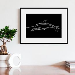 queence Bild &raquo;Flipper&laquo; Defline Kunst Schwarz-Wei&szlig; Wassertiere 1 Stk. tlg. HD Premium Poster-Druck inkl. Holzrahmen schwarz Acrylglas, Holz, Papier