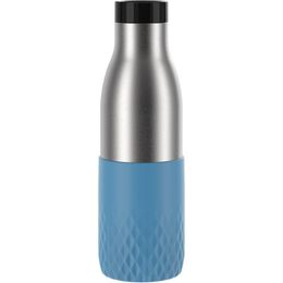 Emsa Trinkflasche &raquo;Bludrop Sleeve&laquo; Edelstahl/Silikon, Quick-Press, 12h warm/24h k&uuml;hl blau Edelstahl, Silikon
