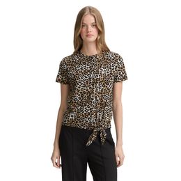 Tom Tailor Denim Damen Tom Tailor Denim T-Shirt mit Minimalprint und seitlichem Knoten braun S (36)
