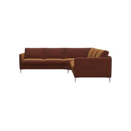 Ecksofa FLEXLUX "Fiore, gleichschenklig, bequem durch hochwertigem Sitzaufbau", braun (cognac), B:249cm H:85cm T:92cm, 100% Polyester, Sofas, Ecksofa, schmale Armlehnen, super Sitzkomfort durch Kaltschaum, F&uuml;&szlig;e Alu