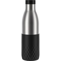 Emsa Trinkflasche &raquo;Bludrop Sleeve&laquo; Edelstahl/Silikon, Quick-Press, 12h warm/24h k&uuml;hl schwarz Edelstahl, Silikon