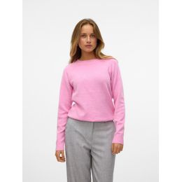 V&eacute;ro Moda Rundhalspullover VERO MODA "VMDOFFY LS O-NECK BLOUSE GA NOOS", Damen, Gr. XL, pink (fuchsia pink detail:melange), Strick, Obermaterial: 94% Polyester, 3% Elasthan, 3% Nylon, meliert, regular fit normal, Rundhals, Rippb&uuml;ndchen, Pullover Rundhalspullover, Materialmix, regular fit