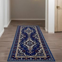 OTTO home L&auml;ufer &raquo;Oriental, Made in Belgium&laquo; rechteckig 7 mm H&ouml;he L&auml;ufer, Br&uuml;cke, Kurzflor, Orient-Optik, mit Bord&uuml;re, gewebt blau Kunstfaser