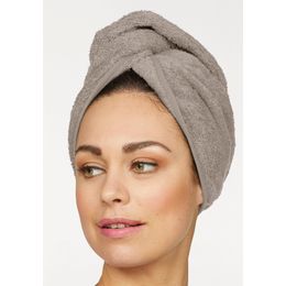 Turban-Handtuch OTTO HOME "Juna, als Set und Serie erh&auml;ltlich, 2 Turbanhandt&uuml;cher 24x61cm", grau (taupe), B:24cm L:61cm, Walkfrottee, Obermaterial: 100% Baumwolle, Handt&uuml;cher, 100% Baumwolle, Turban, Uni-Farben, weich