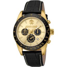 Roberto Cavalli Herren Roberto Cavalli Chronograph &raquo;Uomo Chrono&laquo; Quarzuhr, Armbanduhr, Herrenuhr, Lederarmband, analog, Tag schwarz