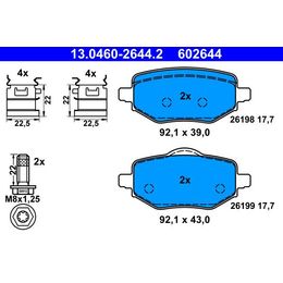ATE Bremsbelagsatz, Scheibenbremse 13.0460-2644.2 hinten rechts links mit Zubeh&ouml;r f&uuml;r PEUGEOT CITRO&Euml;N VAUXHALL OPEL DS 1680301680 1643574280