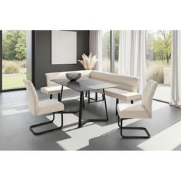 OTTO home Eckbankgruppe &raquo;(Set, 4-tlg. Tisch, Bank und 2 St&uuml;hle), Taschenfederkern&laquo; Tisch (140x90cm) schwarz, Bank und St&uuml;hle anthrazit oder beige