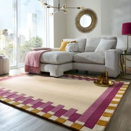 FLAIR RUGS Wollteppich &raquo;Kai Wool Border&laquo; rechteckig 10 mm H&ouml;he Kai Wool Border L&auml;ufer Teppich pink Wolle