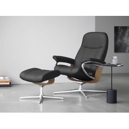 Relaxsessel stressless "Consul", grau (rock paloma), B:91cm H:102cm T:79cm, Leder PALOMA: PALOMA ist ein durchgef&auml;rbtes Semianilin-M&ouml;belleder mit nat&uuml;rlicher Narbung., Sessel, Relaxsessel, mit Hocker, mit Cross Base, Gr&ouml;&szlig;e S, M & L, Holzakzent Eiche